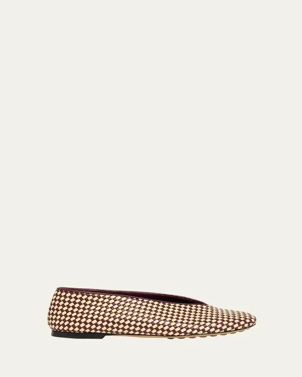 Bottega Veneta Bicolor Woven Nappa Ballerina Flats - Barolo/camomile
