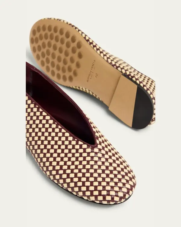 Bottega Veneta Bicolor Woven Nappa Ballerina Flats - Barolo/camomile
