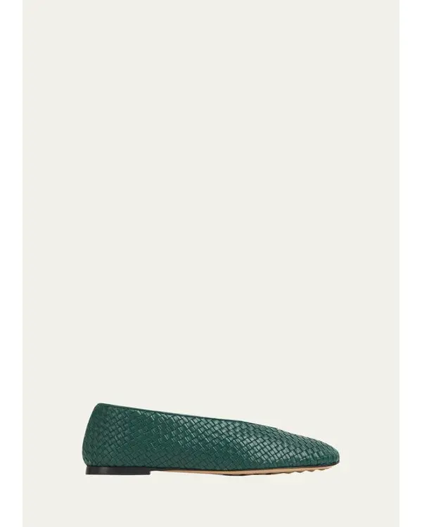 Bottega Veneta Micro Woven Nappa Leather Ballerina Flats - Emerald