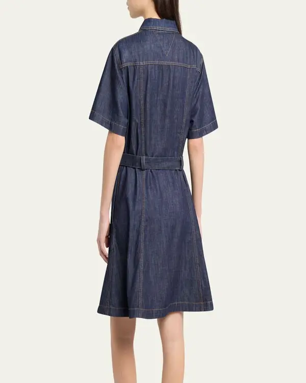 Bottega Veneta Short-sleeve Belted Denim Shirt Dress