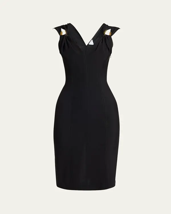Bottega Veneta Buckle Sleeveless Grainy Viscose Linen Dress - Nero