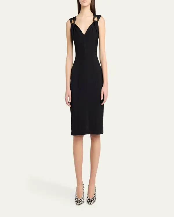 Bottega Veneta Buckle Sleeveless Grainy Viscose Linen Dress - Nero