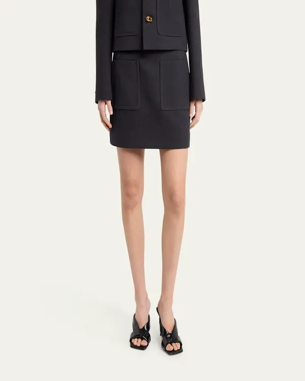 Bottega Veneta Light Structured Cotton Mini Skirt With Patch Pockets - Antracite