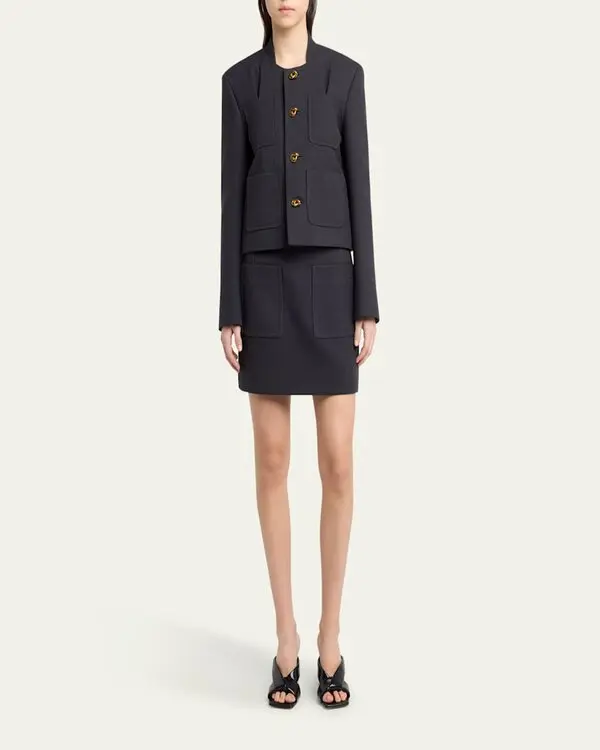 Bottega Veneta Light Structured Cotton Mini Skirt With Patch Pockets - Antracite