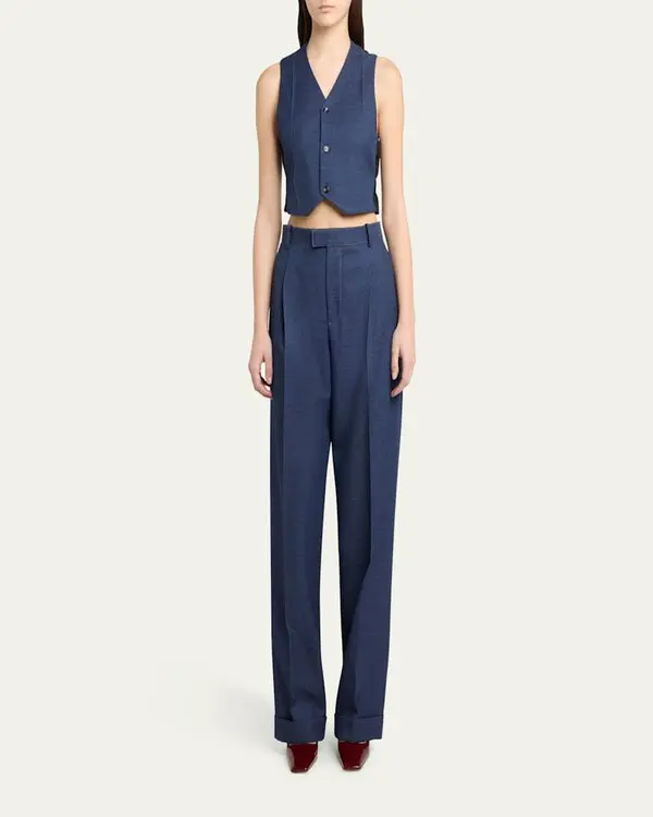 Bottega Veneta Melange Wool Drill Vest - Indigo