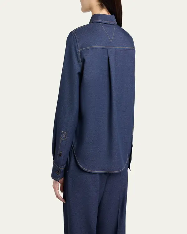 Bottega Veneta Melange Wool Cotton Drill Button-down Shirt