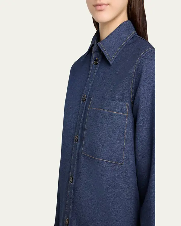 Bottega Veneta Melange Wool Cotton Drill Button-down Shirt