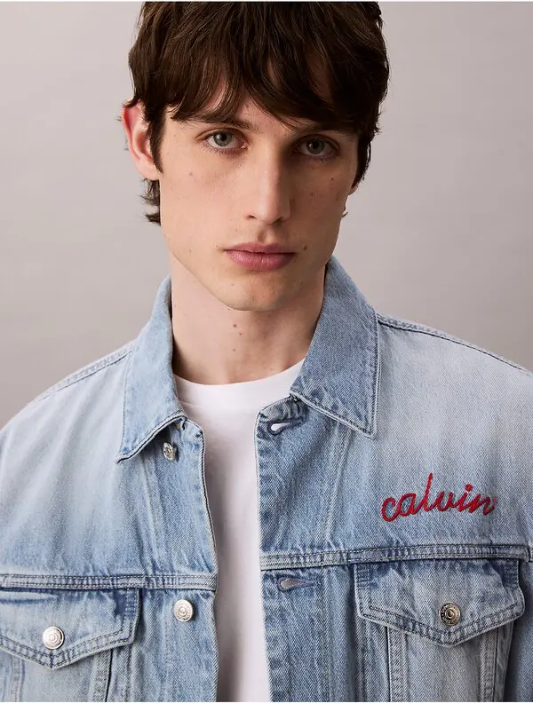 Calvin Klein 90s Logo Embroidery Denim Trucker Jacket In 