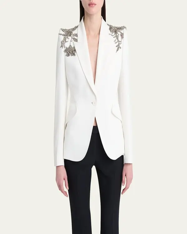 Alexander McQueen Crystal Embellished Single-breasted Blazer