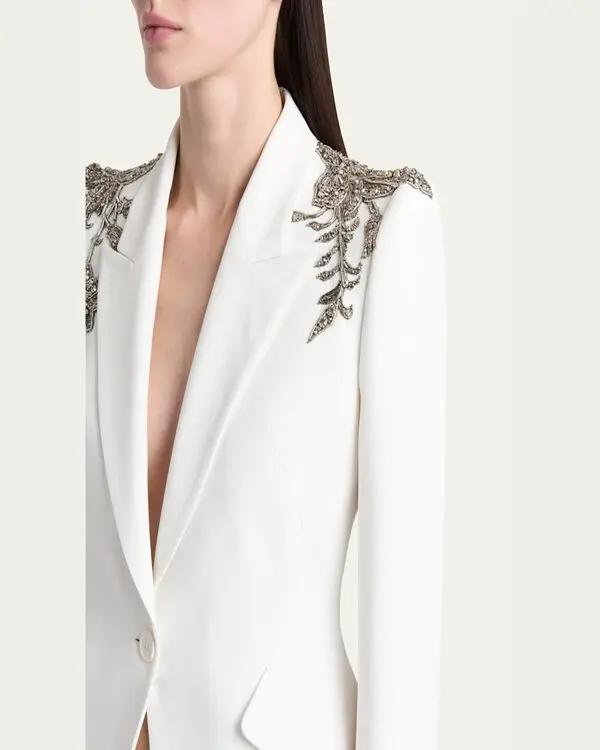 Alexander McQueen Crystal Embellished Single-breasted Blazer