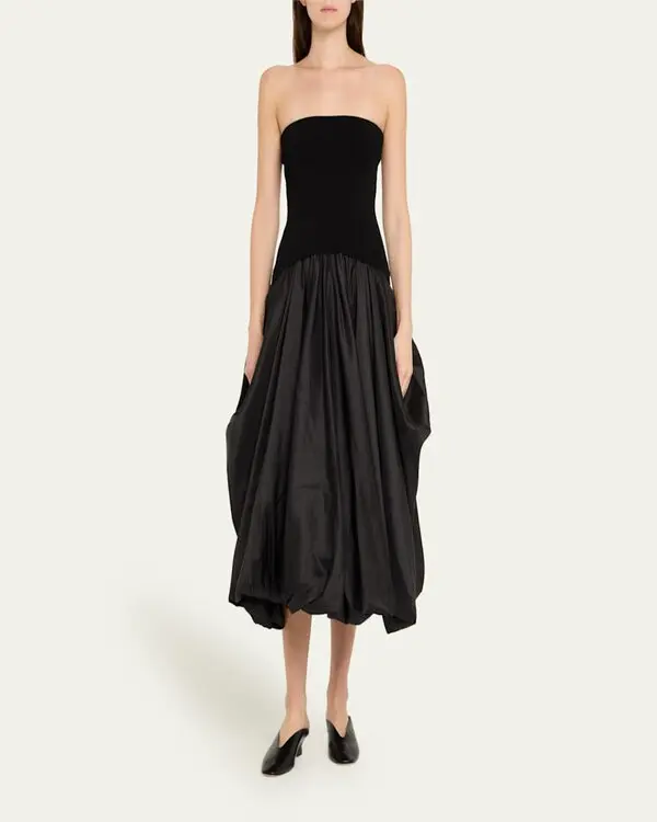 Simkhai Izzy Strapless Midi Bubble Dress - Black
