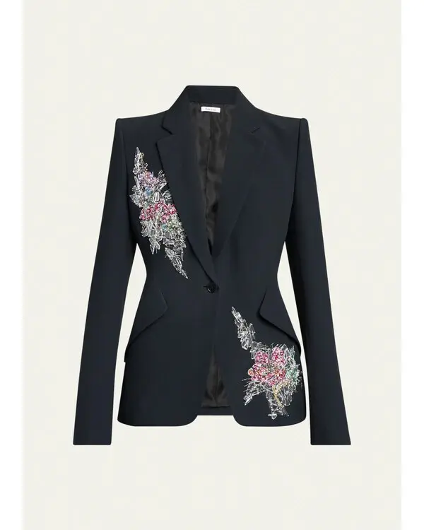 Alexander McQueen Crystal Embroidered Single-breasted Blazer