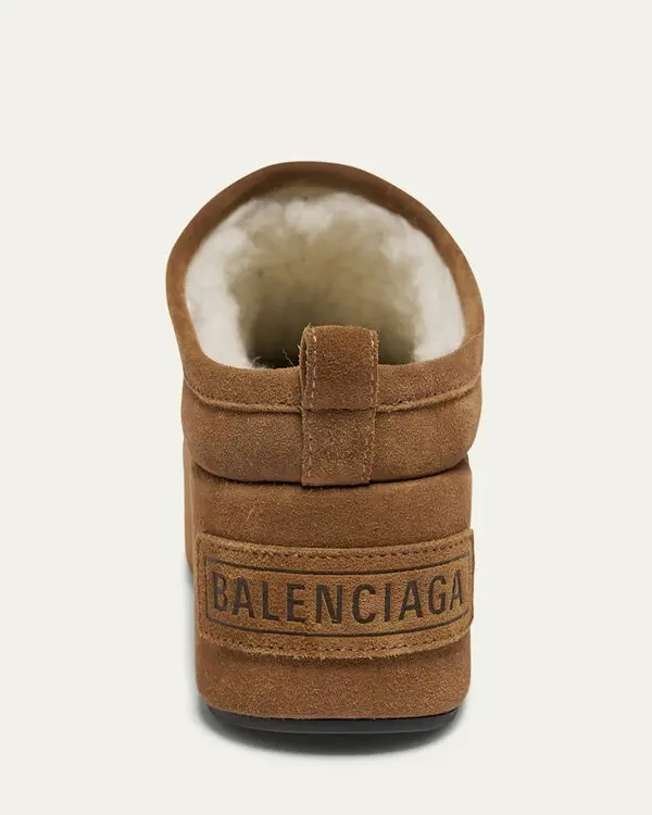 Balenciaga Alaska Suede Faux Shearling Mules - Camel