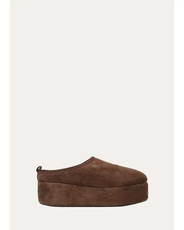 Balenciaga Alaska Suede Faux Shearling Mules - Kaki