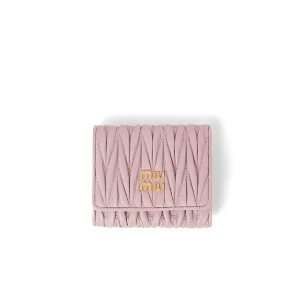 Miu Miu Small Matelassé Nappa Leather Wallet - Alabaster Pink
