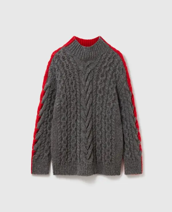 Stella McCartney Laced Sleeves Cableknit Turtleneck Sweater - Red/grey