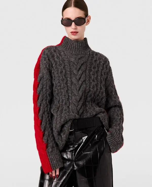 Stella McCartney Laced Sleeves Cableknit Turtleneck Sweater - Red/grey