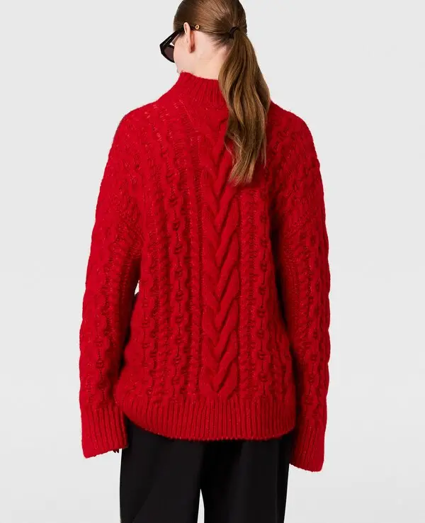 Stella McCartney Laced Sleeves Cableknit Turtleneck Sweater - Red/grey