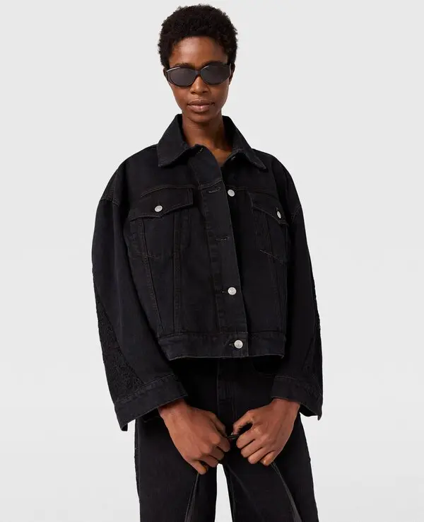 Stella McCartney Lace-insert Paneled Denim Jacket - Black