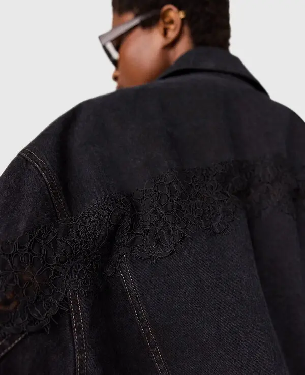 Stella McCartney Lace-insert Paneled Denim Jacket - Black
