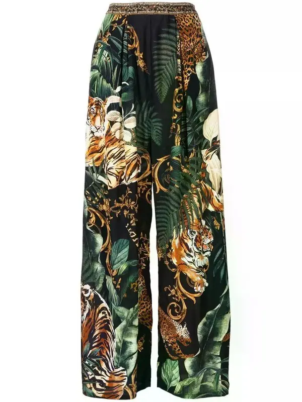 Camilla Mix-print Wide-leg Silk Trousers