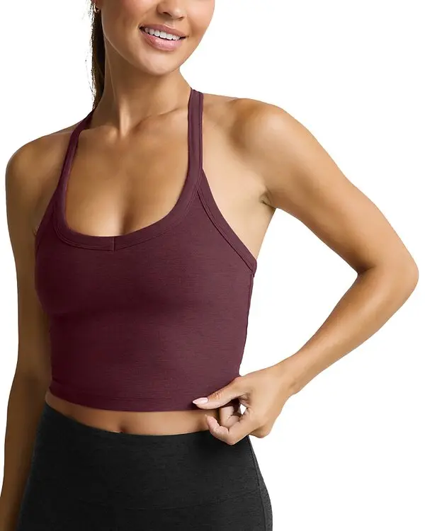 Beyond Yoga On The Up Cropped Tank Top - Cabernet Heather