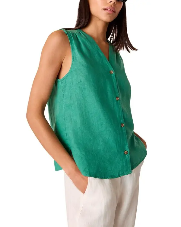 Whistles Laura Linen V-neck Vest - Green