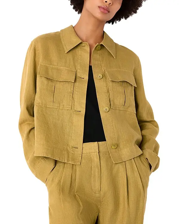 Whistles Abby Linen Casual Jacket - Olive