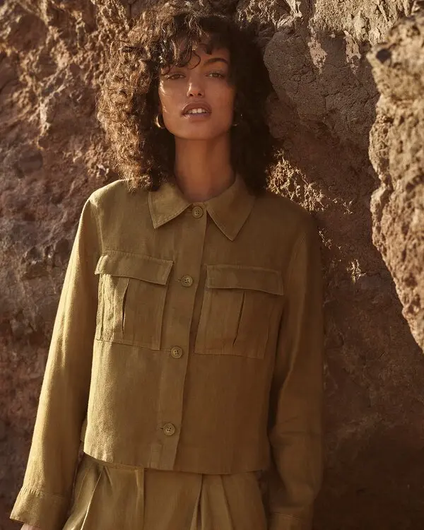 Whistles Abby Linen Casual Jacket - Olive