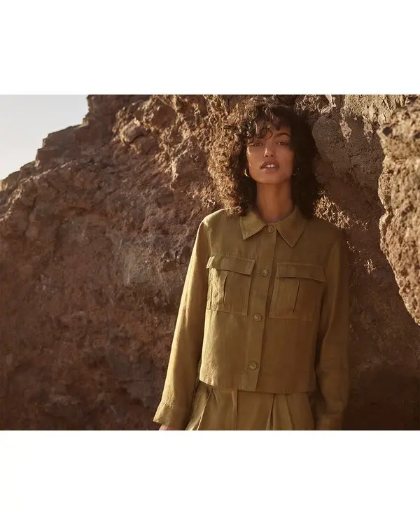 Whistles Abby Linen Casual Jacket - Olive