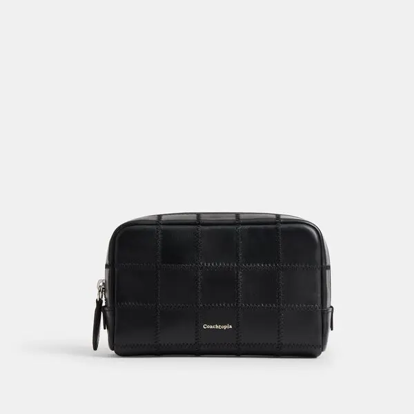 COACHTOPIA Checkerboard Upcrafted Leather Cosmetic Pouch - Black