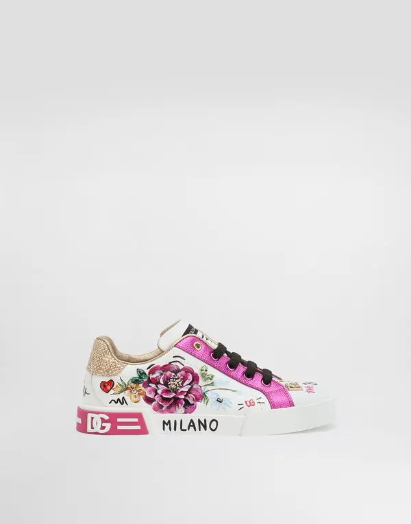 Dolce & Gabbana Dauphine Calfskin And Straw Sneakers - Multicolor