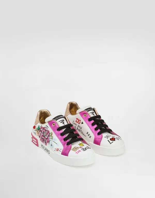 Dolce & Gabbana Dauphine Calfskin And Straw Sneakers - Multicolor