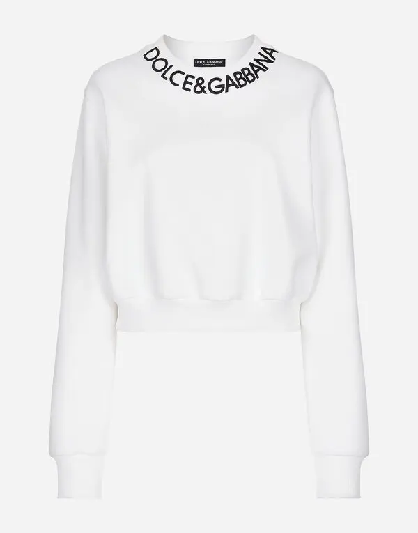 Dolce & Gabbana Cropped Jersey Sweatshirt With Logo Embroidery