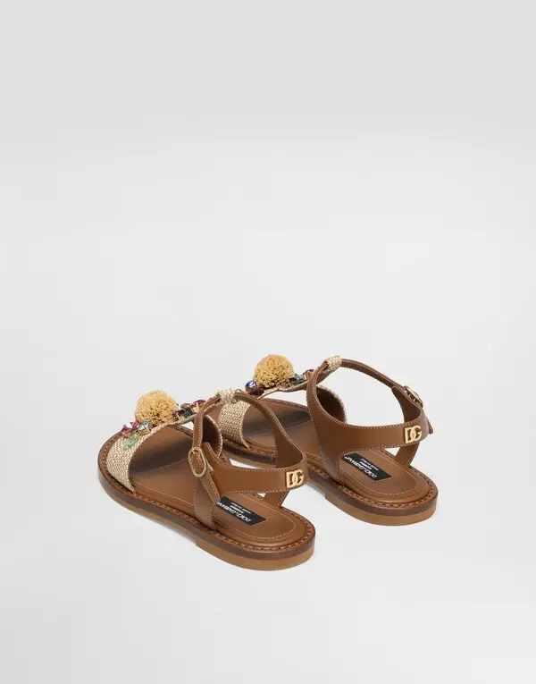 Dolce & Gabbana Raffia And Nappa Sandal