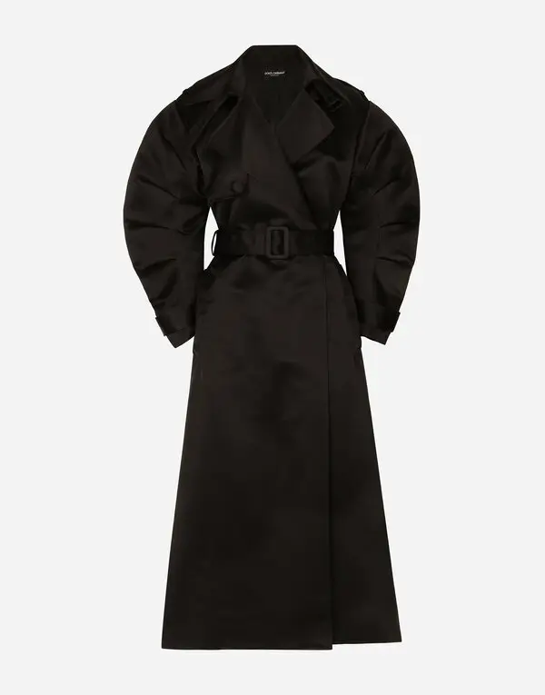 Dolce & Gabbana Silk Duchesse Trench Coat With Gathered Sleeves