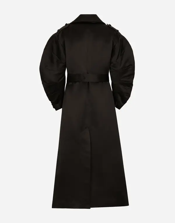 Dolce & Gabbana Silk Duchesse Trench Coat With Gathered Sleeves