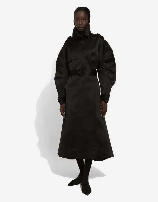 Dolce & Gabbana Silk Duchesse Trench Coat With Gathered Sleeves