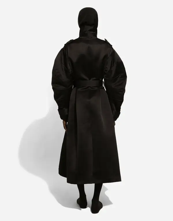 Dolce & Gabbana Silk Duchesse Trench Coat With Gathered Sleeves