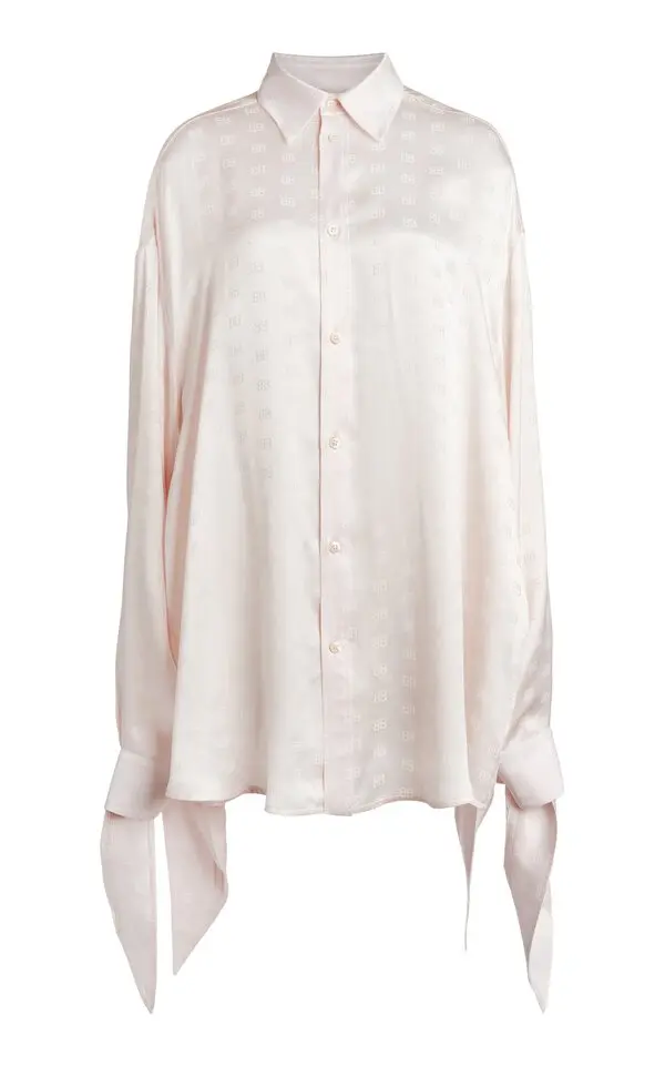 Balenciaga Knotted-cuff Logo-jacquard Silk Shirt - White
