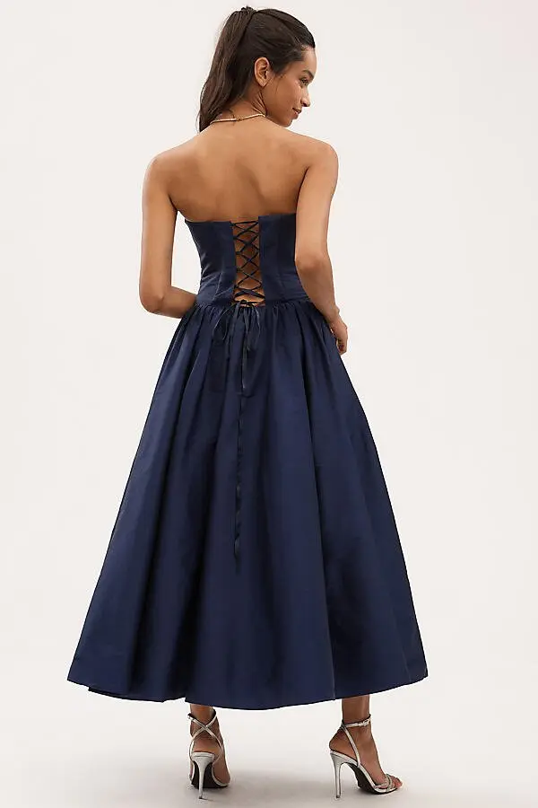 Bhldn Strapless Basque-waist A-line Midi Dress - Nightfall