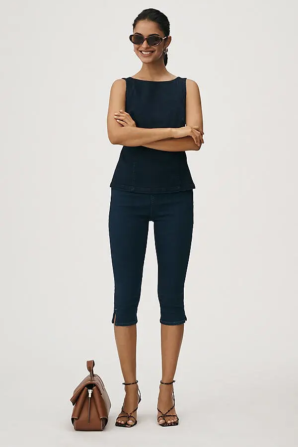 PILCRO Sleeveless Open-back Denim Peplum Top - Kit Wash