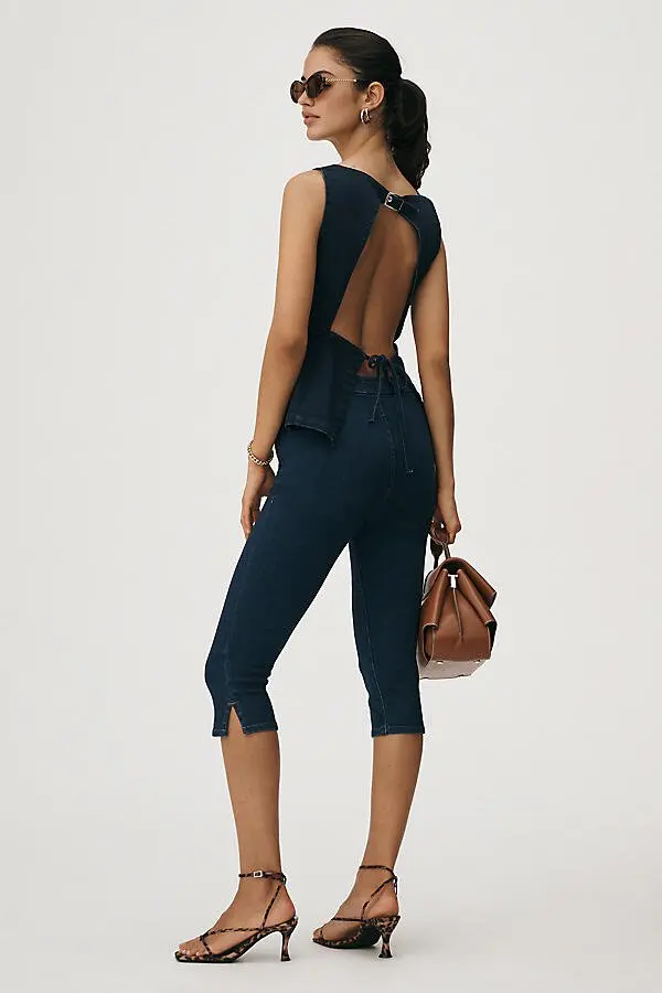 PILCRO Sleeveless Open-back Denim Peplum Top - Kit Wash