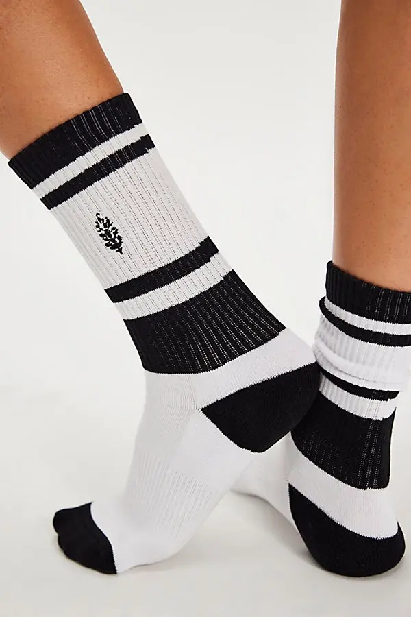 Free People Spring Break Prep Crew Socks - Black/white