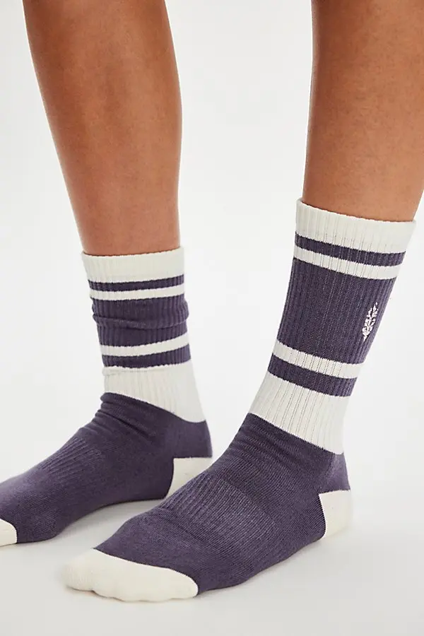 Free People Spring Break Prep Crew Socks - Grey Cream