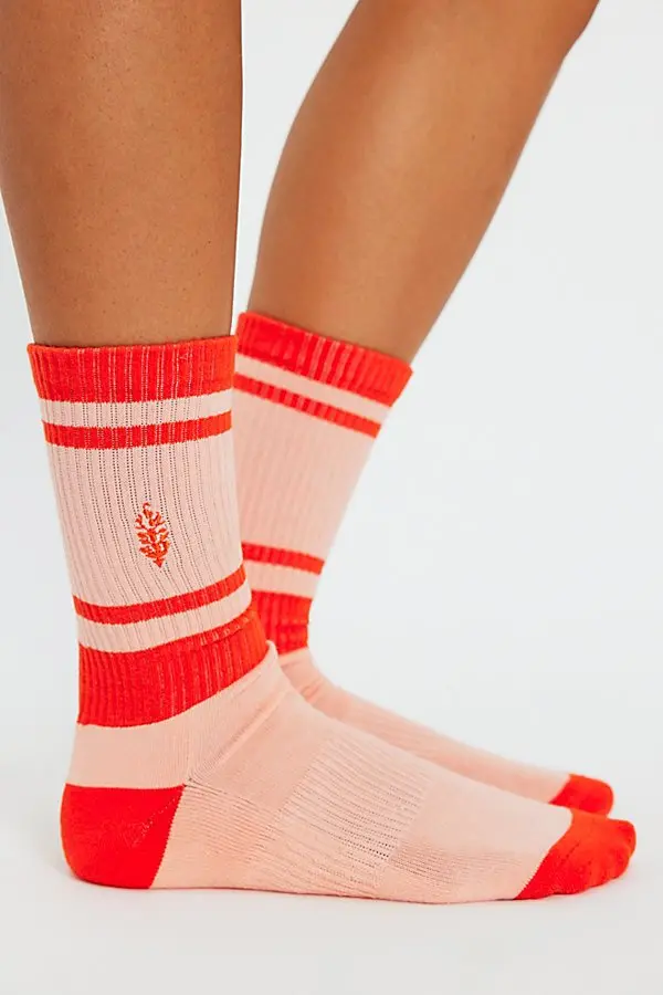 Free People Spring Break Prep Crew Socks - Light Papaya/flame