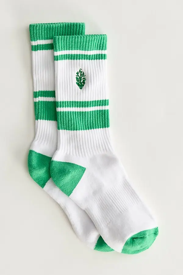Free People Spring Break Prep Crew Socks - White/green