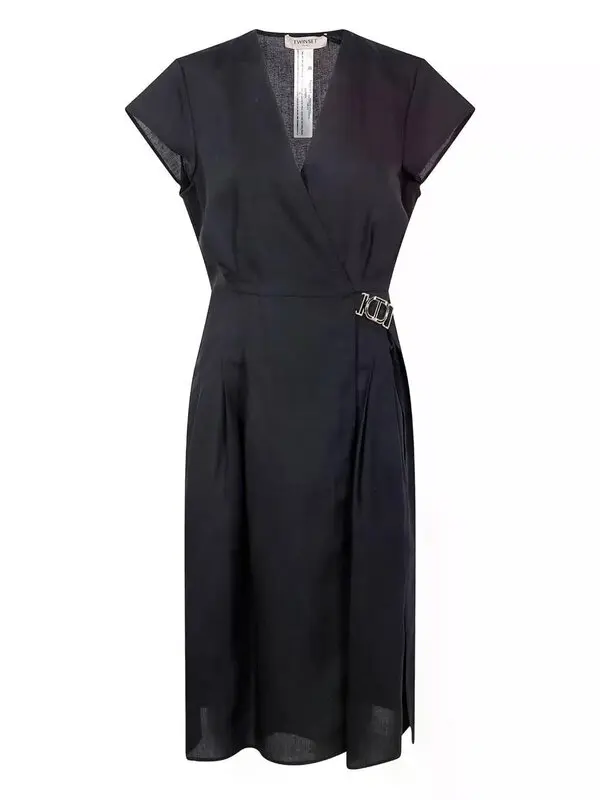 knee length dresses for ladies Twinset Short Linen Blend Dress With Embroidery – Très Chic main image 0