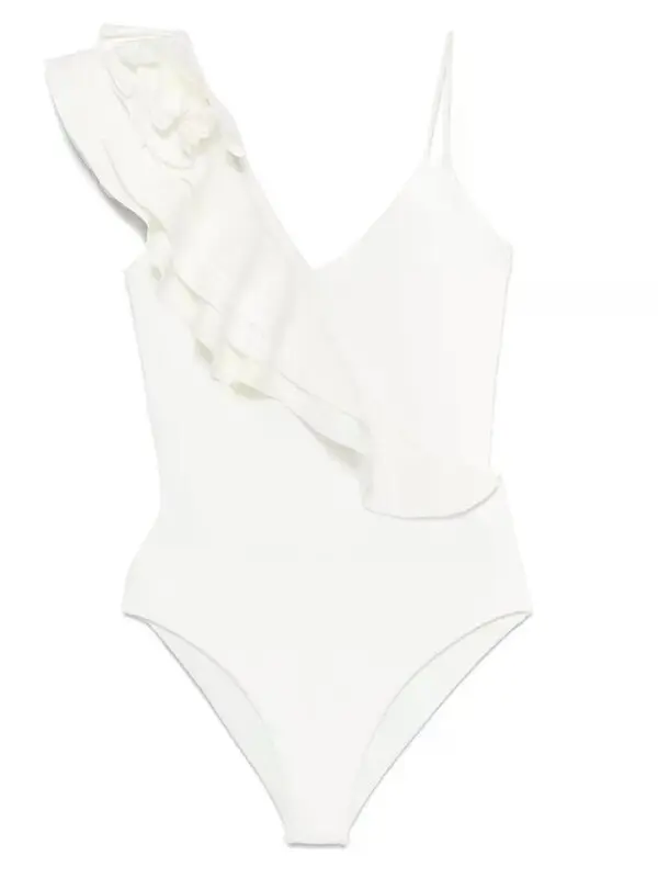 MAYGEL CORONEL Ruffled Asymmetric Swimsuit - White