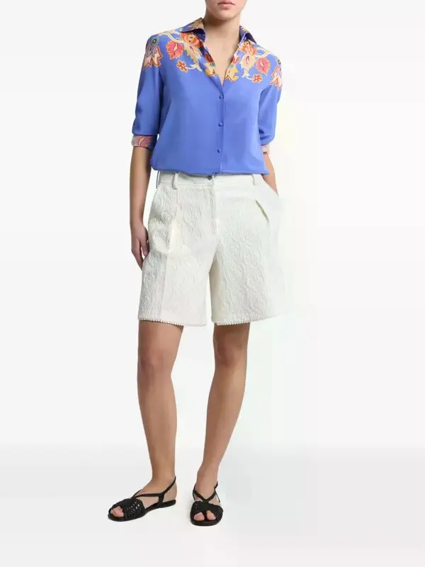 Etro Floral-print Crepe De Chine Shirt - Blue
